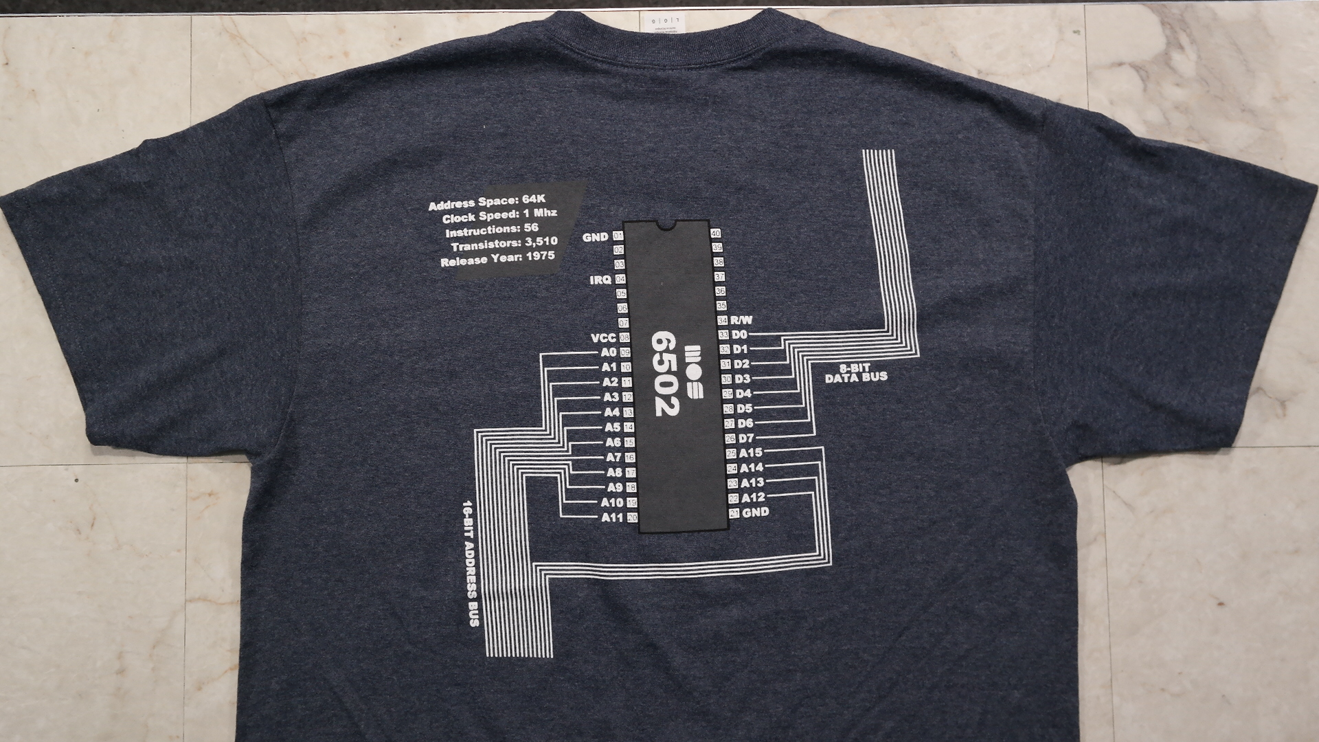 T Shirt 6502 Processor In Heather Navy The 8 Bit Guy