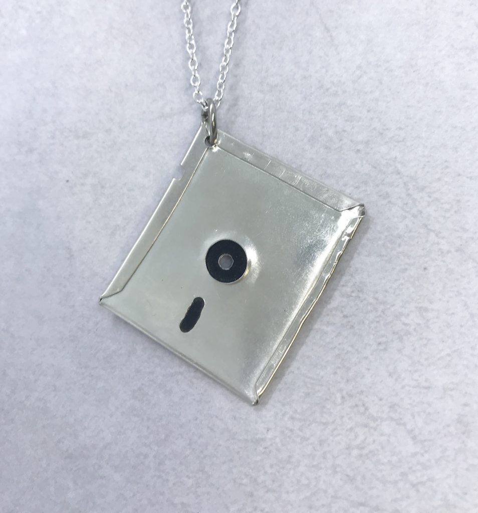 Sterling Silver Floppy Disk Necklace - The 8-Bit Guy